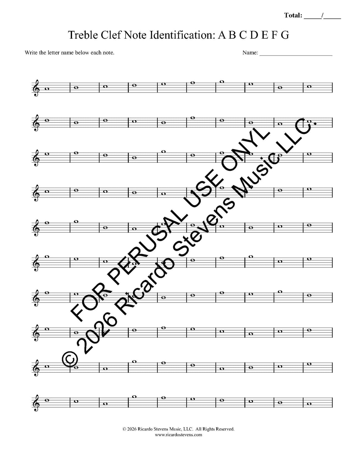 Treble Clef Note Identification: A B C D E F G – Ricardo Stevens Music