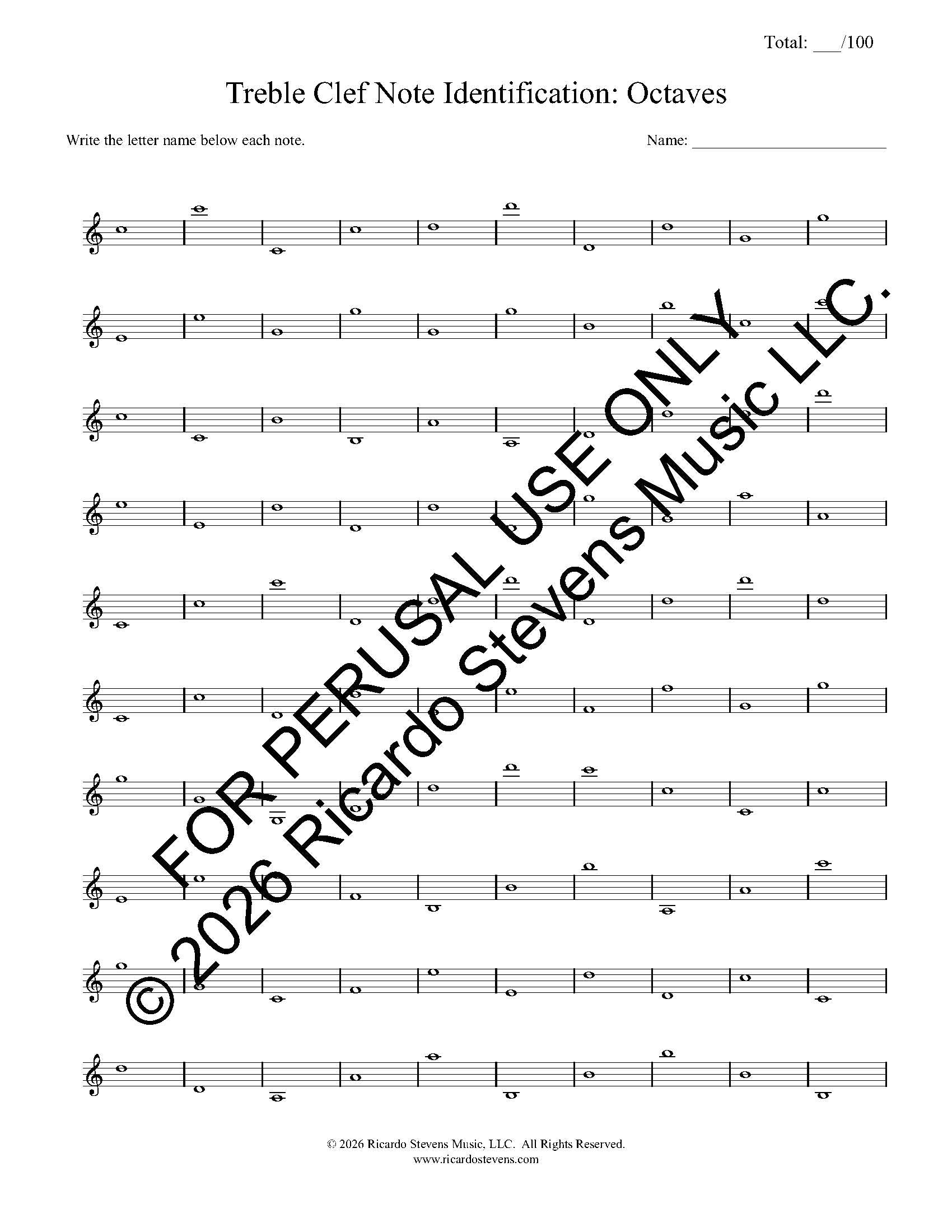 Treble Clef Note Identification: Octaves Ledger Lines – Ricardo Stevens ...